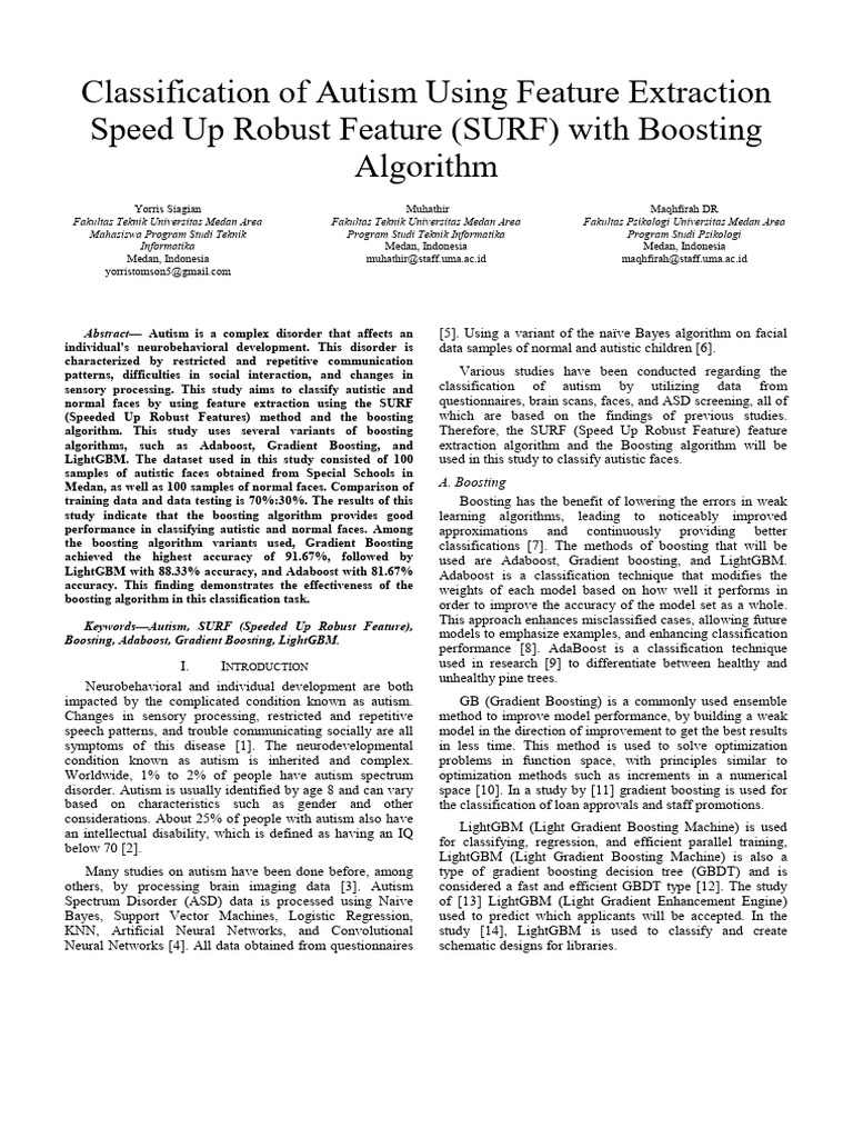 Classification of Autism Using Feature Extraction | PDF | Autism | Accuracy And Precision