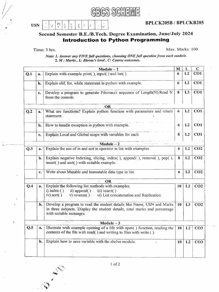 BPLCK205Binroduction To Python Programming-1 | PDF