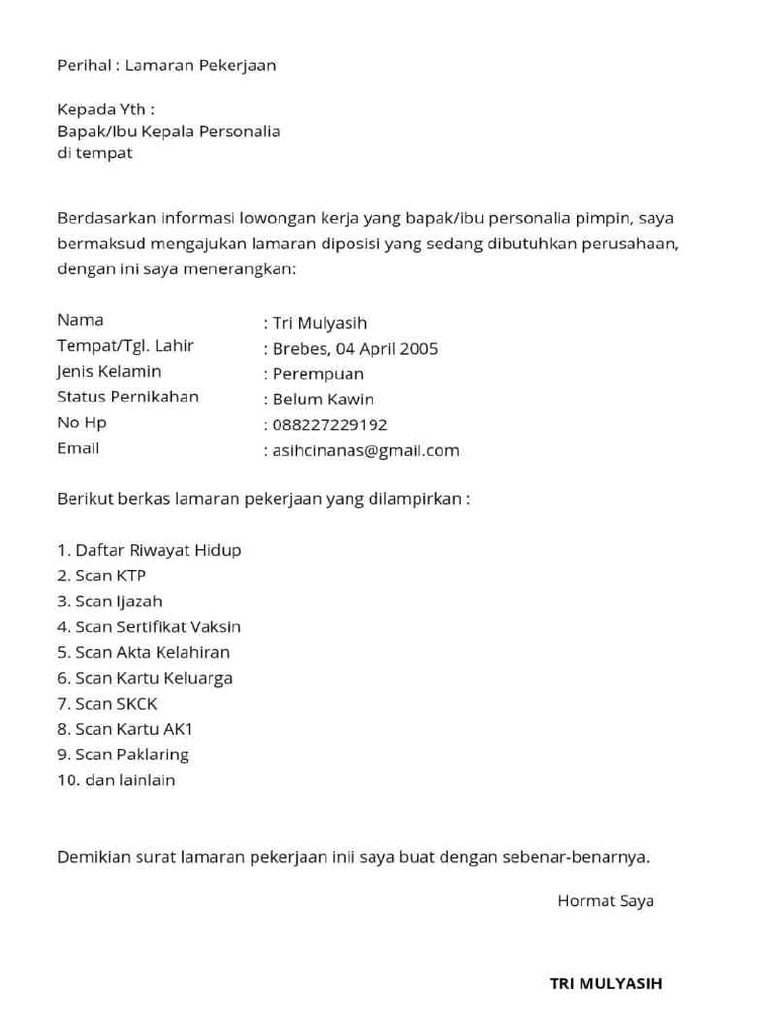 CV Lamaran Kerja Tri Mulyasih - 11zon | PDF