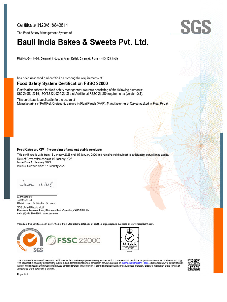 FSSC-22000 Certification (Ver5.1) - 15jan2026 | PDF