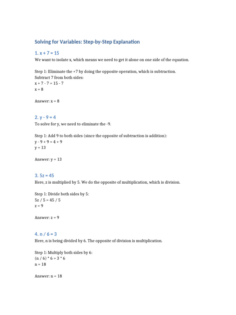 Solving Variables Step by Step | PDF