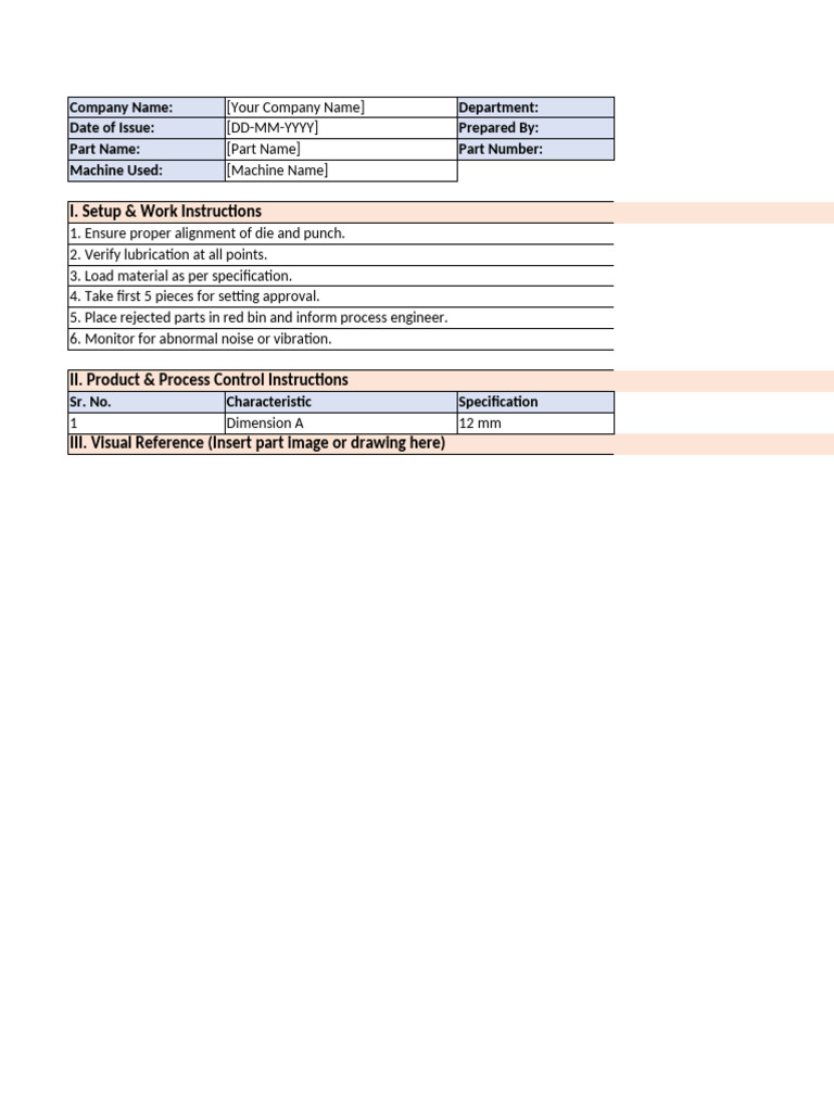 Automotive Sheet Metal SOP Template | PDF