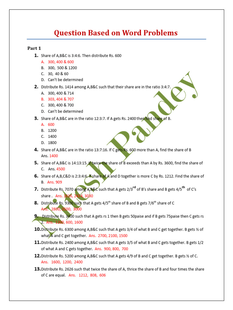Question Based On Word Problems Ratio PDF | PDF | Chess Theory | Chess