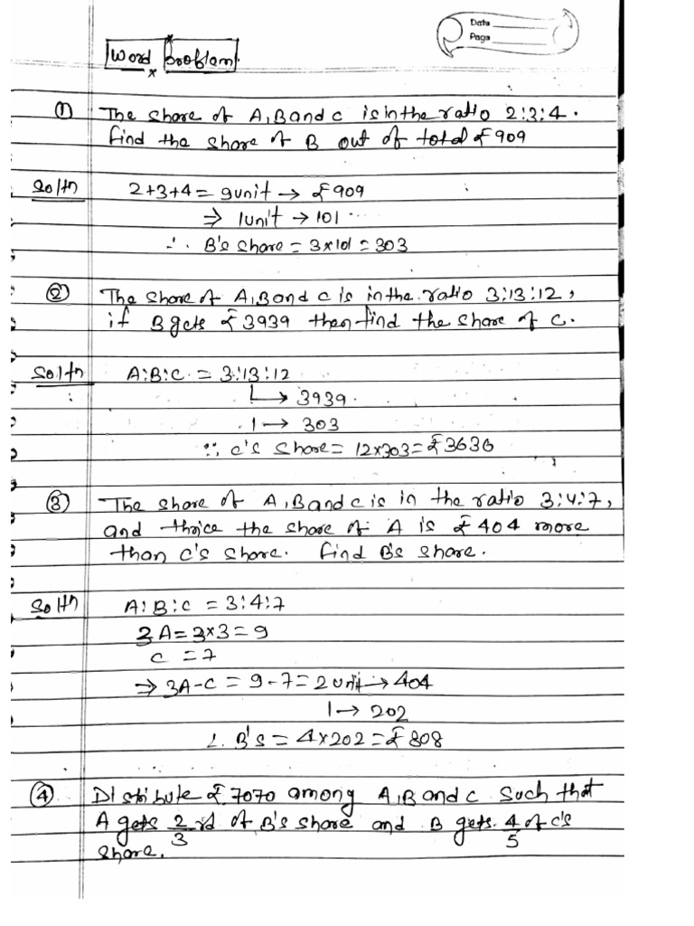 Ratio Word Problem Part 1 Handwritten Notes | PDF