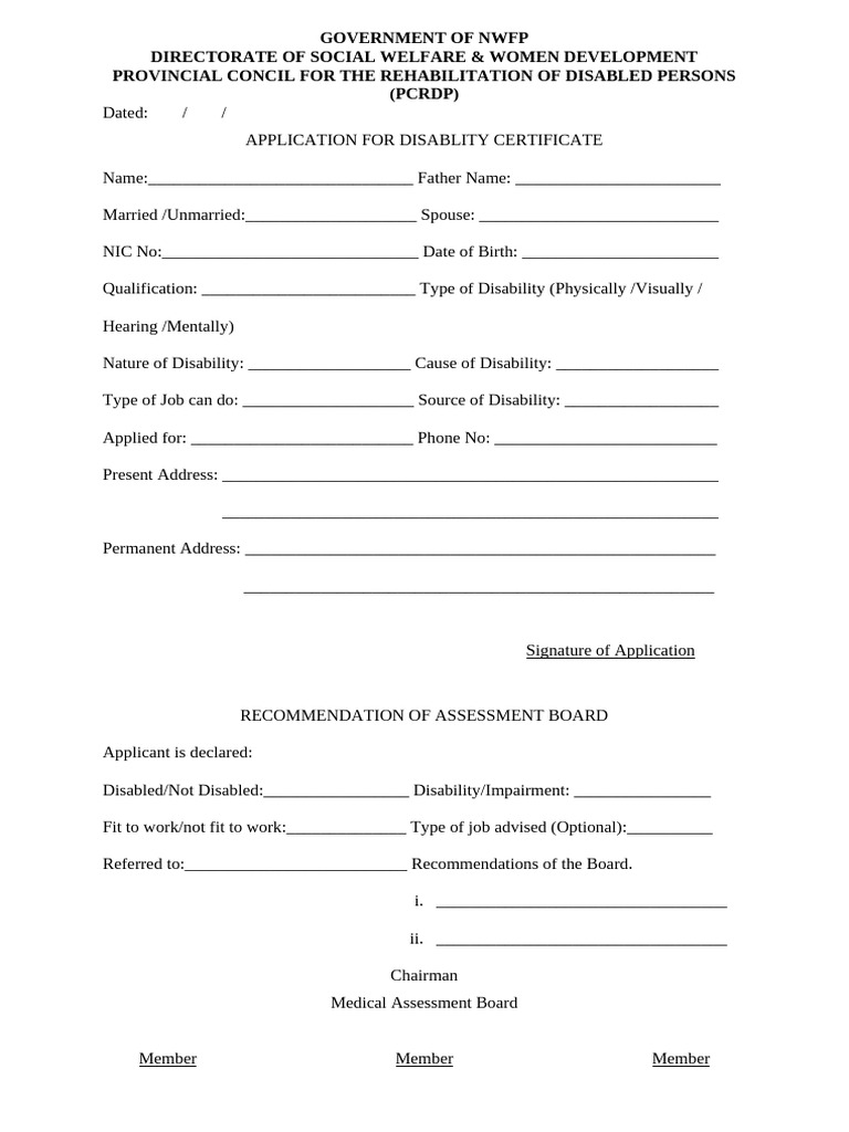 Disability Certificate Application Form | PDF