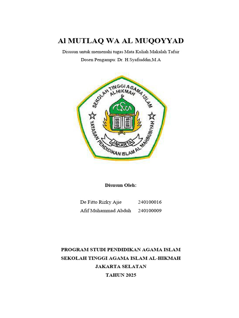 Kaidah Mutlaq dan Muqayyad dalam Tafsir | PDF