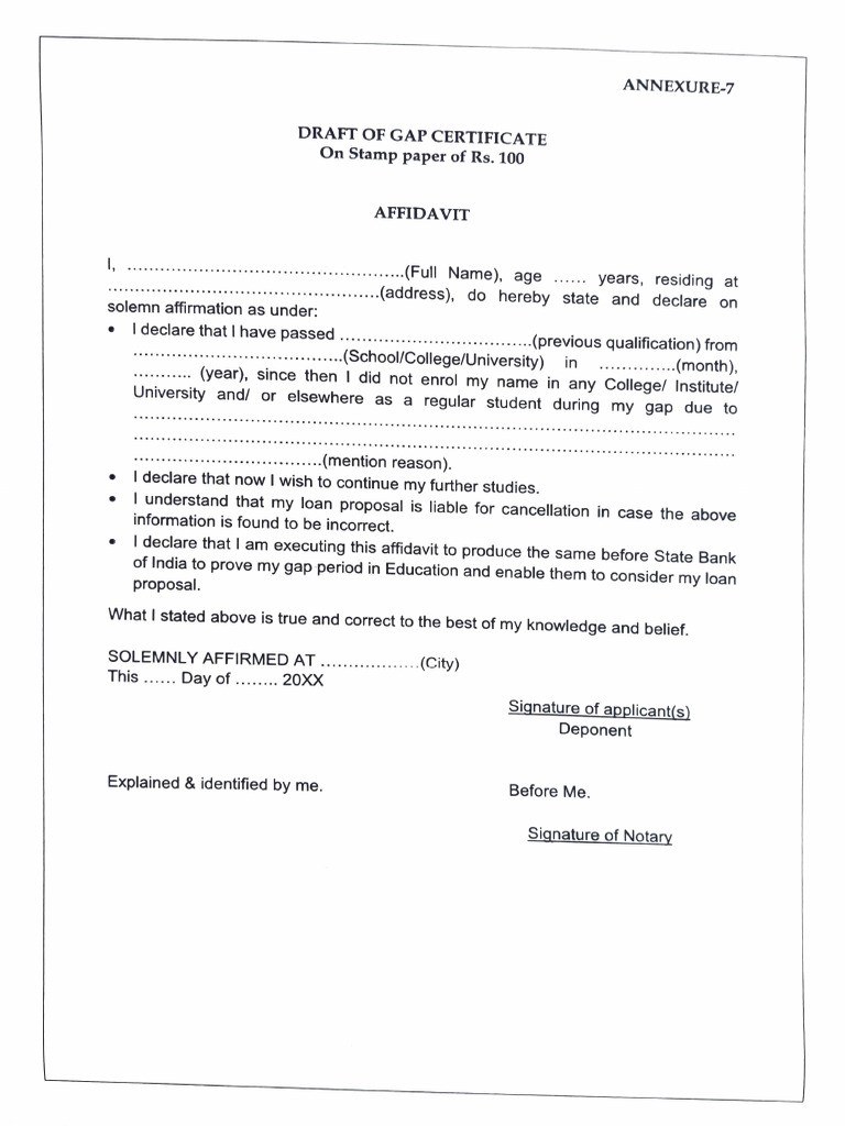 Gap Certificate Draft for SBI Loan | PDF