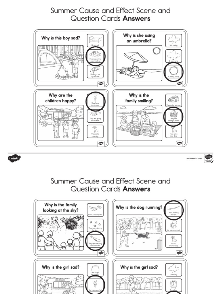 Answers Summer Cause and Effect Scene and Question Cards | PDF
