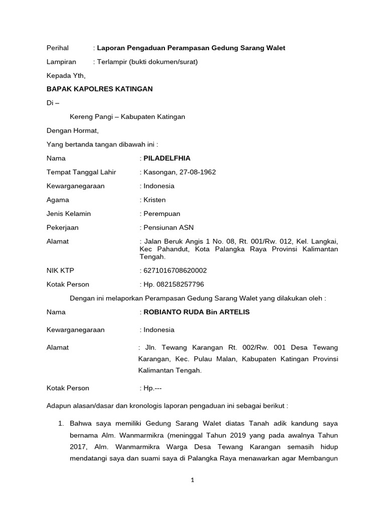 Laporan Pengaduan Perampasan Sarang Walet | PDF