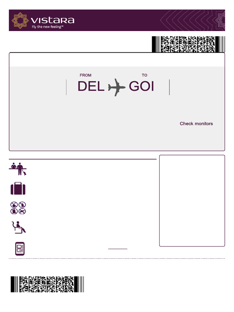 Your Boarding Pass To Goa - VISTARA 1 | PDF | Civil Aviation | Transport