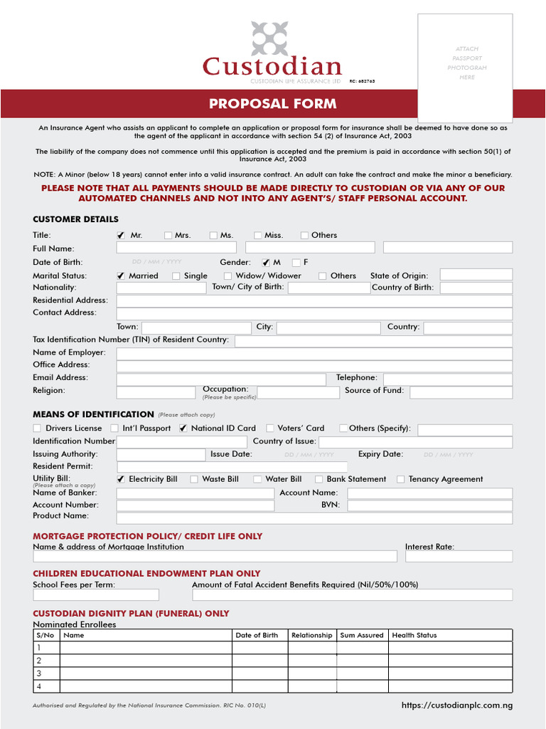 Insurance Proposal Form Template | PDF | Insurance | Life Insurance