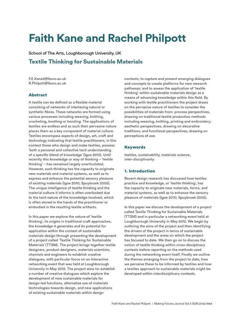 Kane Faith Philpott Rachel Paper MF2013 | PDF | Textiles | Knowledge
