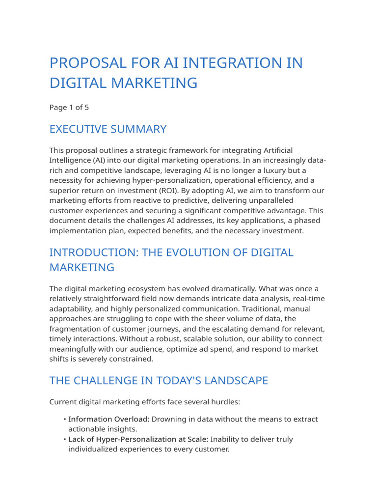 AI Integration in Digital Marketing Proposal | PDF | Artificial ...