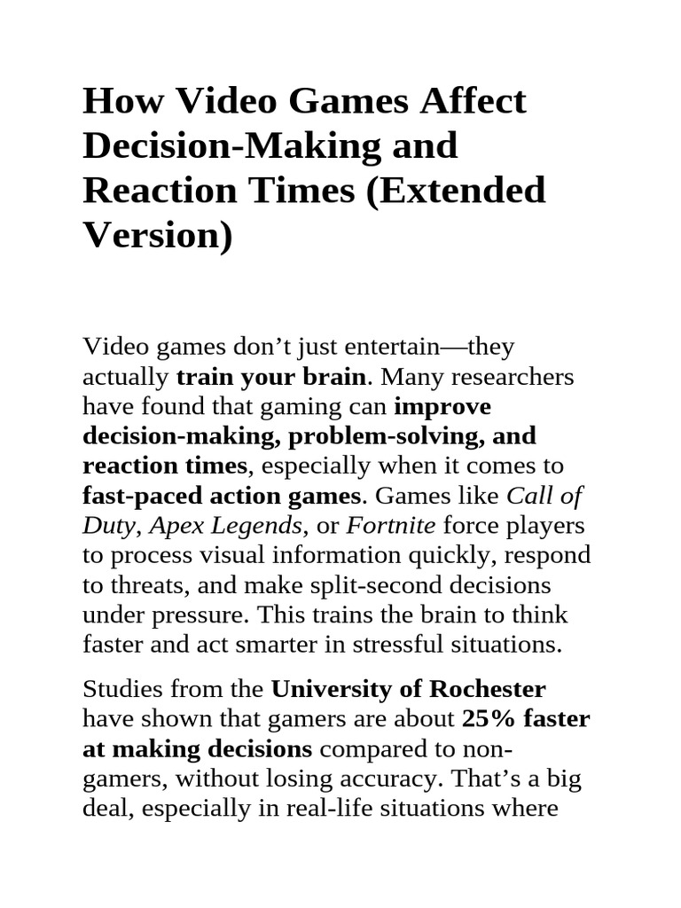 Impact of Gaming on Decision-Making | PDF