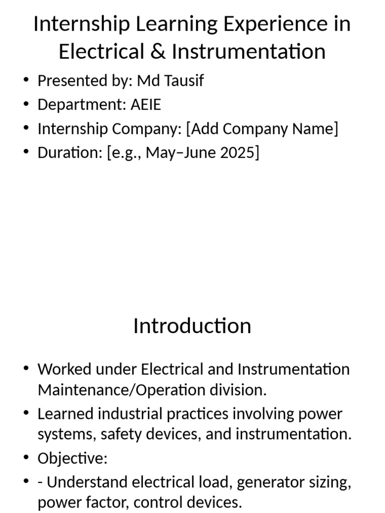 Electrical Instrumentation Internship | PDF | Instrumentation | Electrical Engineering