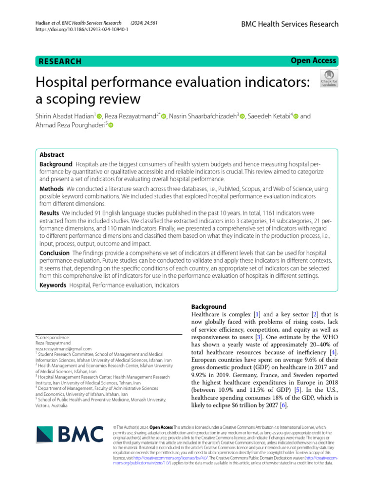 Hospital Performance Evaluation Indicators | PDF | Systematic Review ...