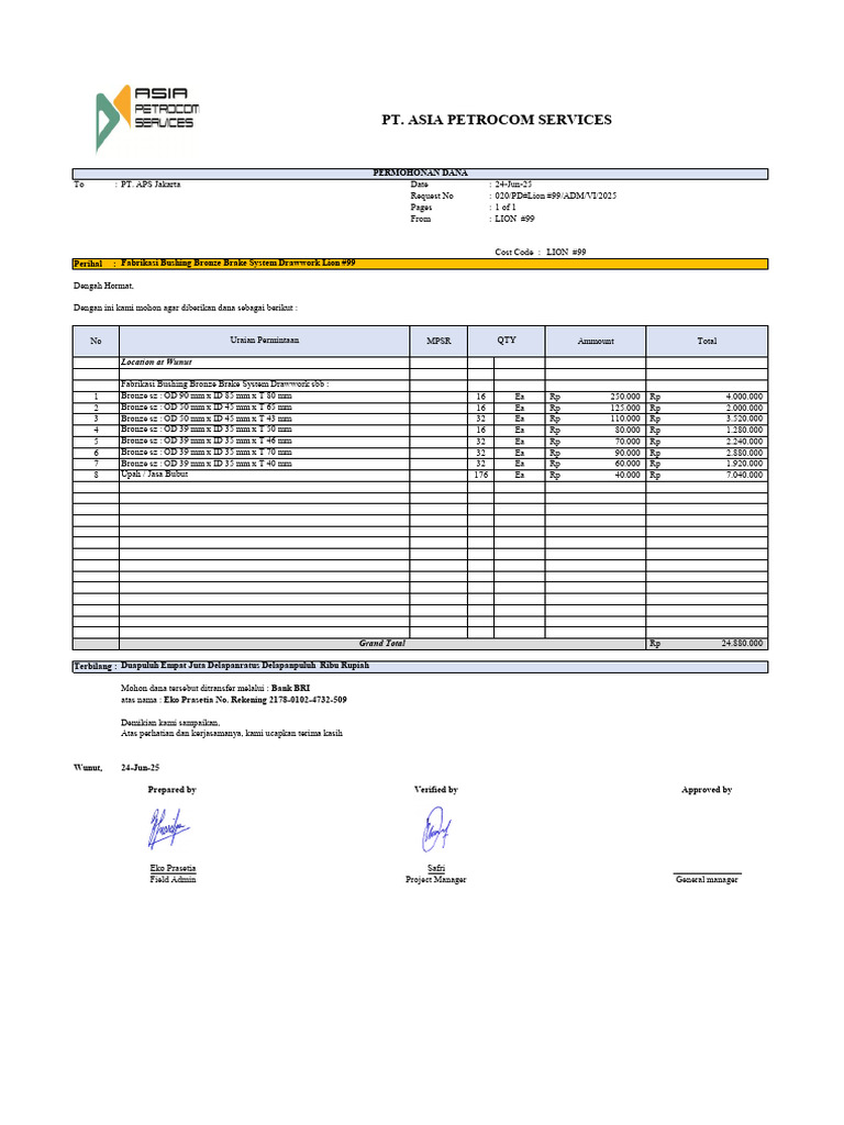 PD 020 Fabrikasi Bushing Bronze Brake System Drawwork Lion #99 | PDF