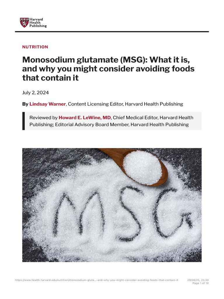 Understanding Monosodium Glutamate Risks | PDF | Umami | Foods