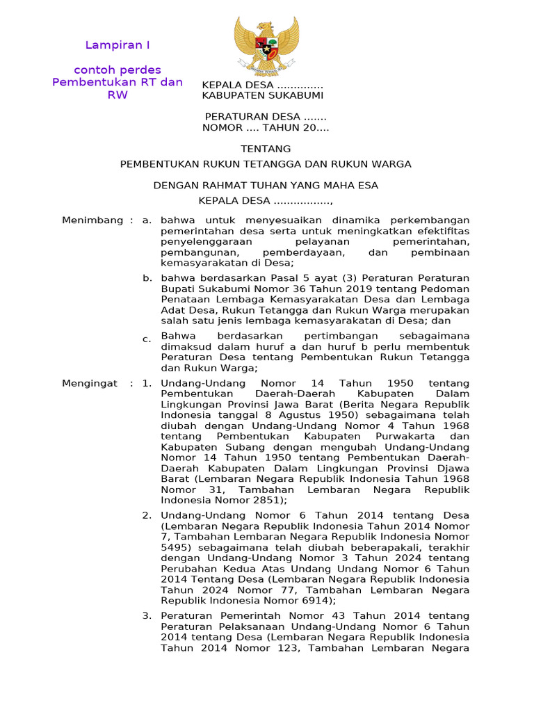 Konsep Pedoman Pembentukan RT & RW | PDF