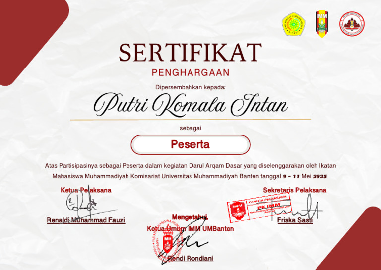 Sertifikat DAD 2025-Putri Komala Intan | PDF