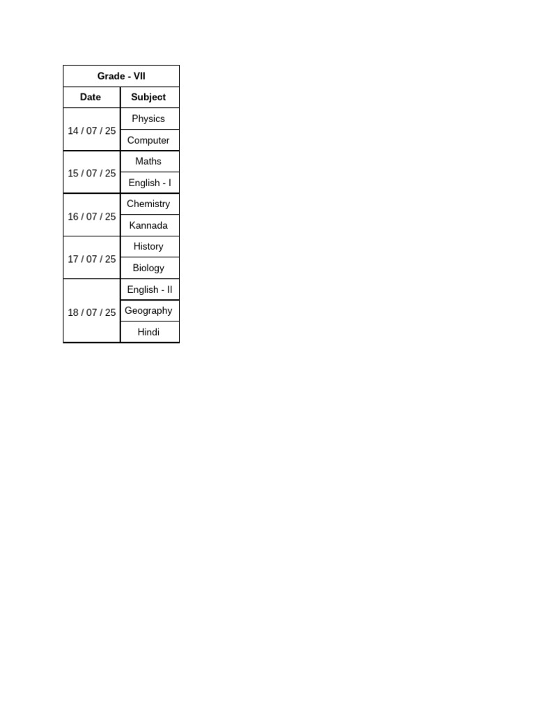 Unit Test Timetable-Grade 7 | PDF