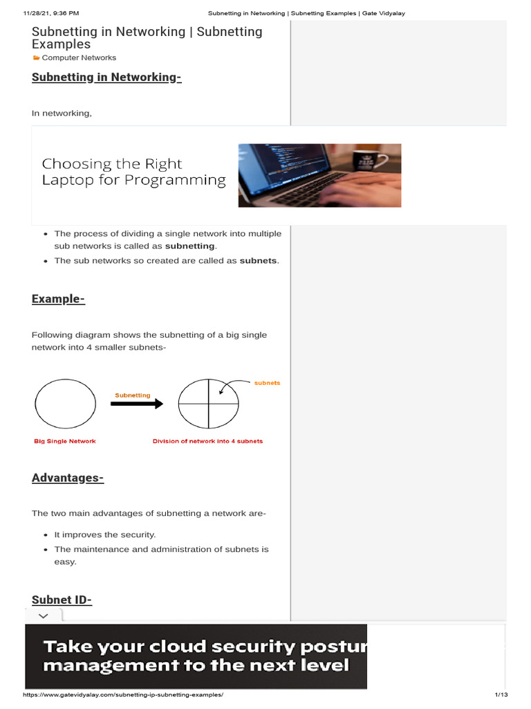 Subnetting in Networking - Subnetting Examples - Gate Vidyalay | PDF | Internet Architecture ...
