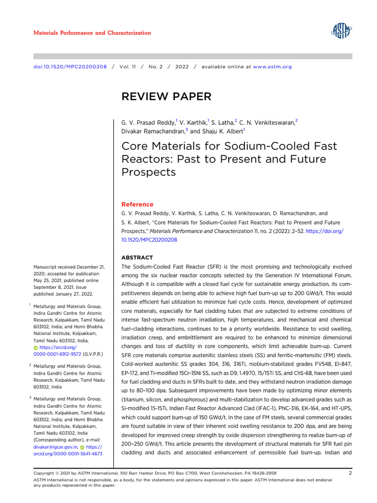2022-ASTM-MPC-Core Materials For SFRs-Past To Present and Future Prospects | PDF | Nuclear Fuel ...