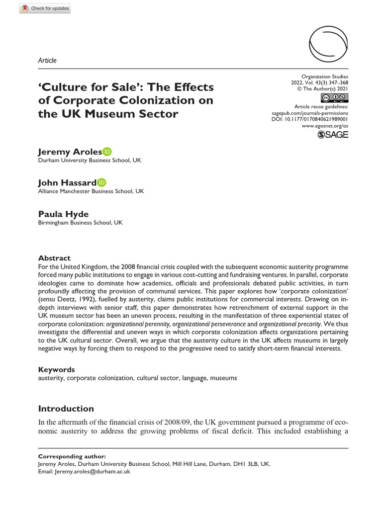 Aroles Et Al 2021 Culture For Sale The Effects of Corporate ...
