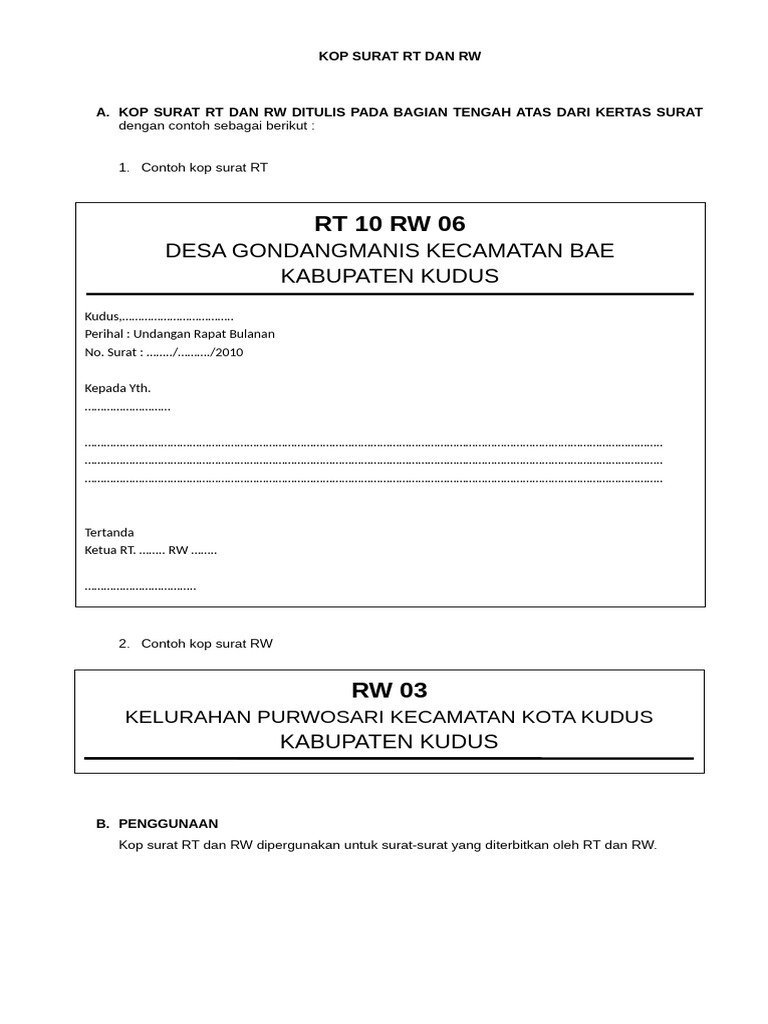 Pedoman Administrasi RT Dan RW - KOP SURAT | PDF
