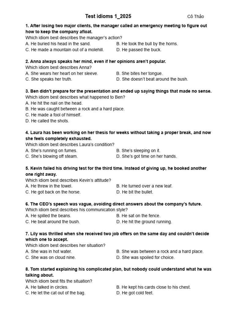 Test Idioms 1 - 2025 | PDF