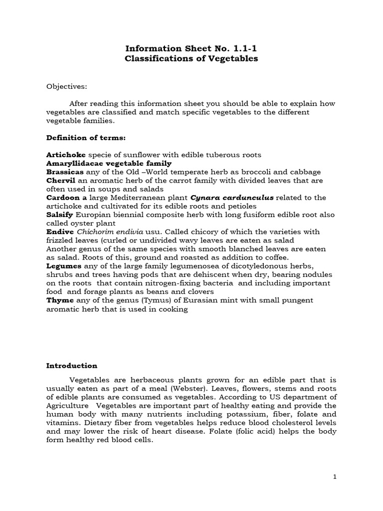 Information Sheet No 2.1-1 | PDF | Vegetables | Cucurbita