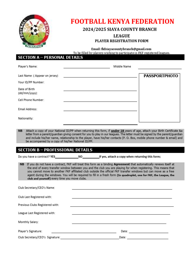 FKF Player Registration Form - League 2024-25 | PDF | Justice | Crime ...