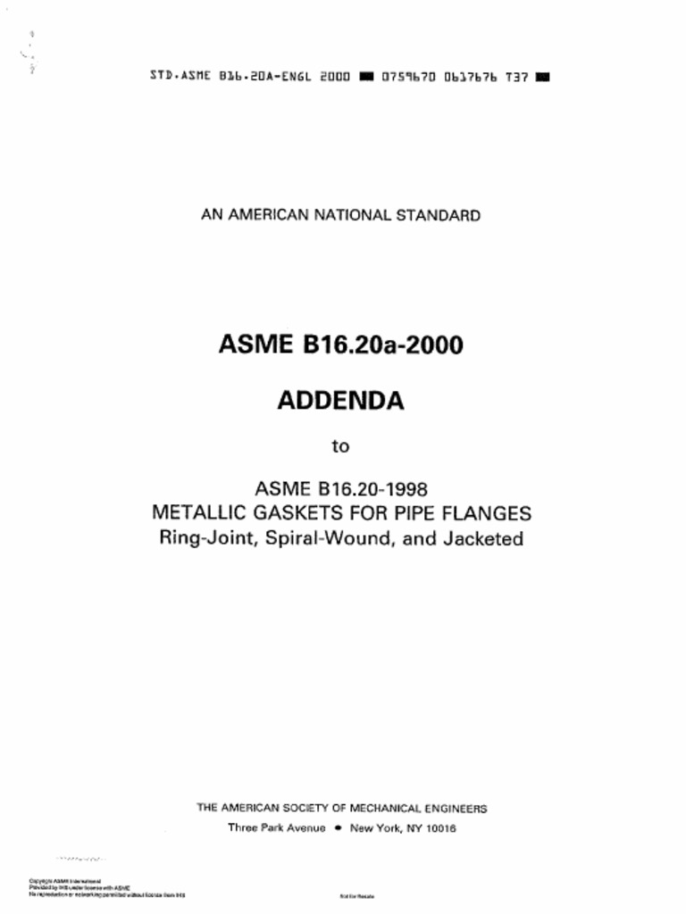ASME B16.20a - Metallic Gaskets For Pipe Flanges - 2000 | PDF