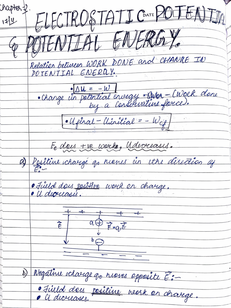 Electrostatic Potential and Potential Energy. 17 To 20 | PDF