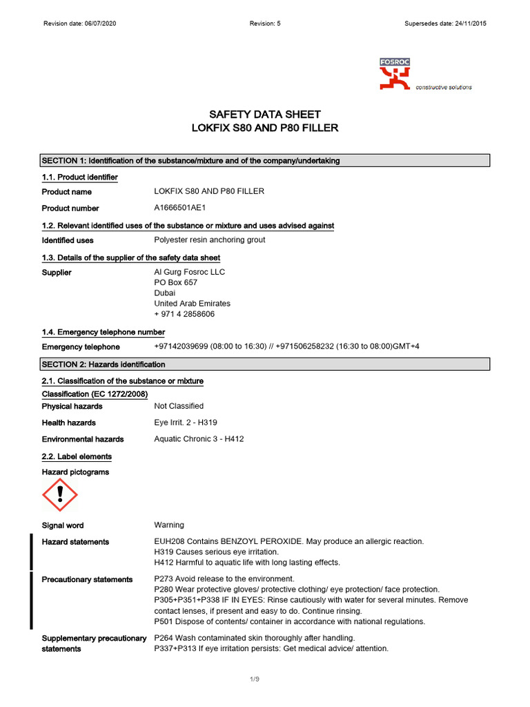 Lokfix s80 and p80 Filler - Sds11468 - 44 | PDF | Toxicity | Decomposition