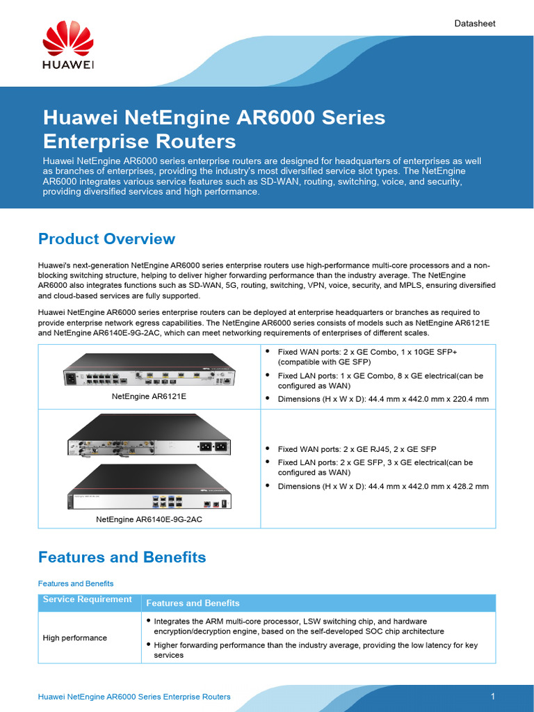 Huawei NetEngine AR6000 Series Enterprise Routers Datasheet | PDF | Computer Network | Router ...