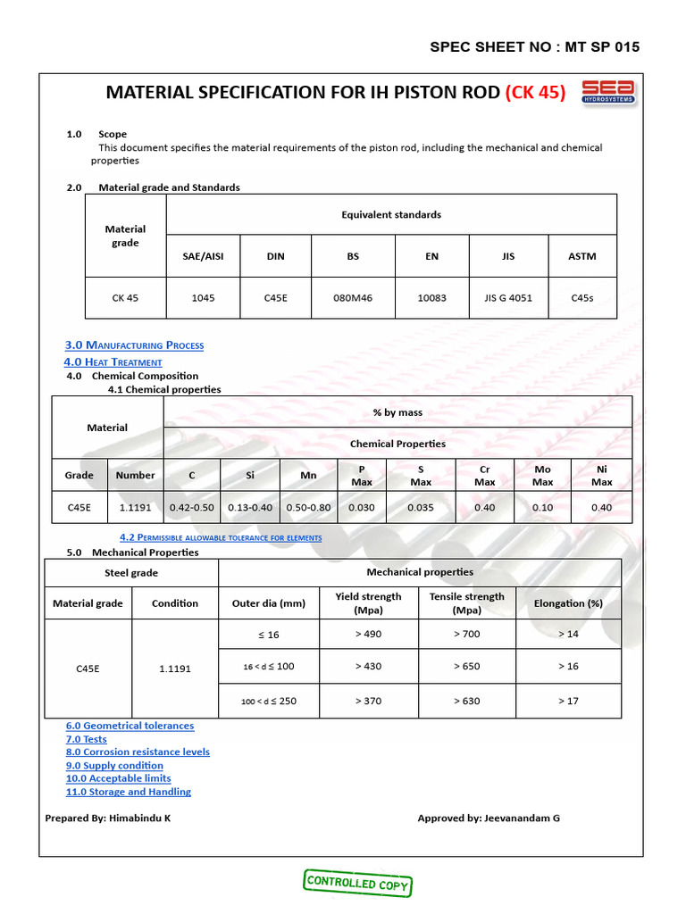 Piston Rod - IH (CK45) | PDF | Materials | Building Materials