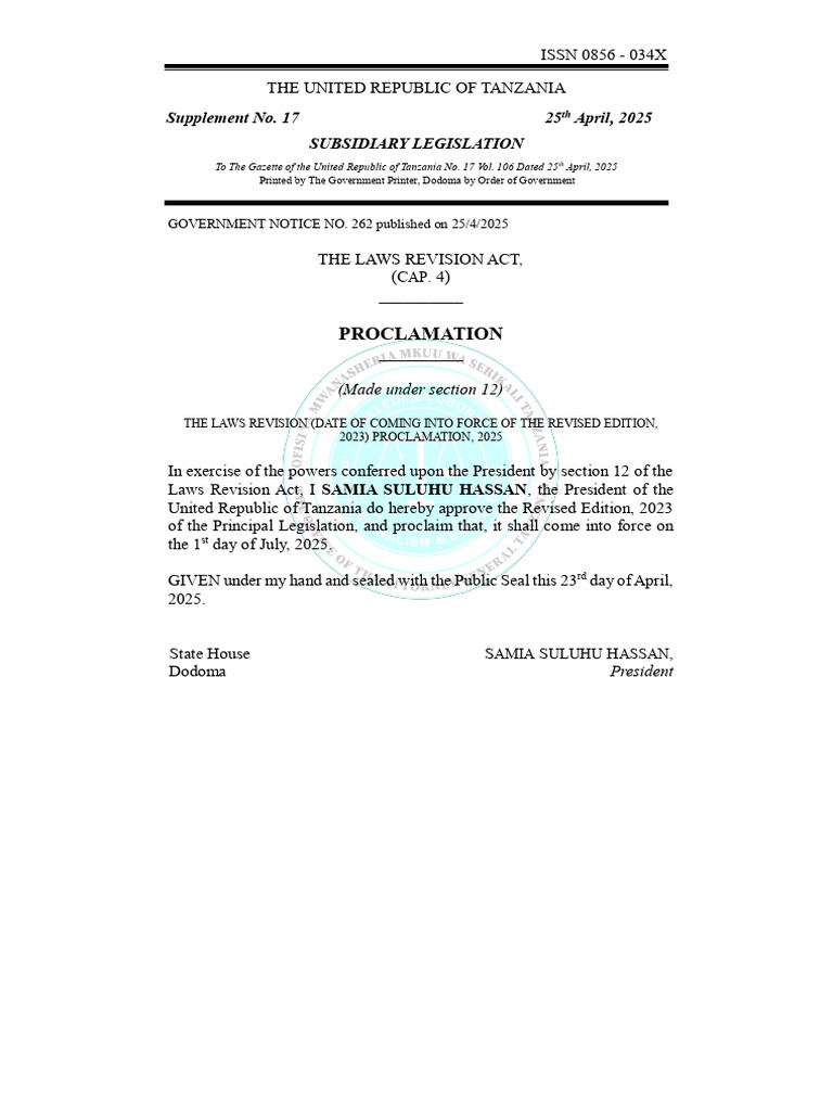 Date of Coming Into Force of The Revised Edition, 2023, Proclamation ...