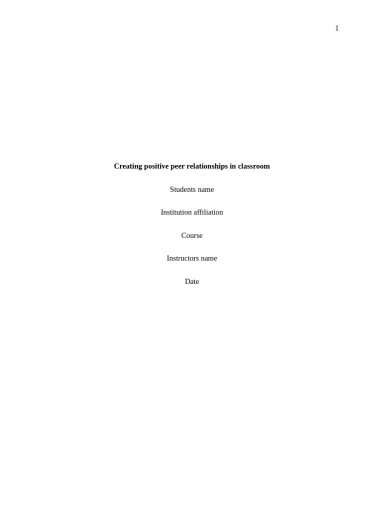 Creating Positive Peer Relationships in Classroom | PDF | Bullying ...