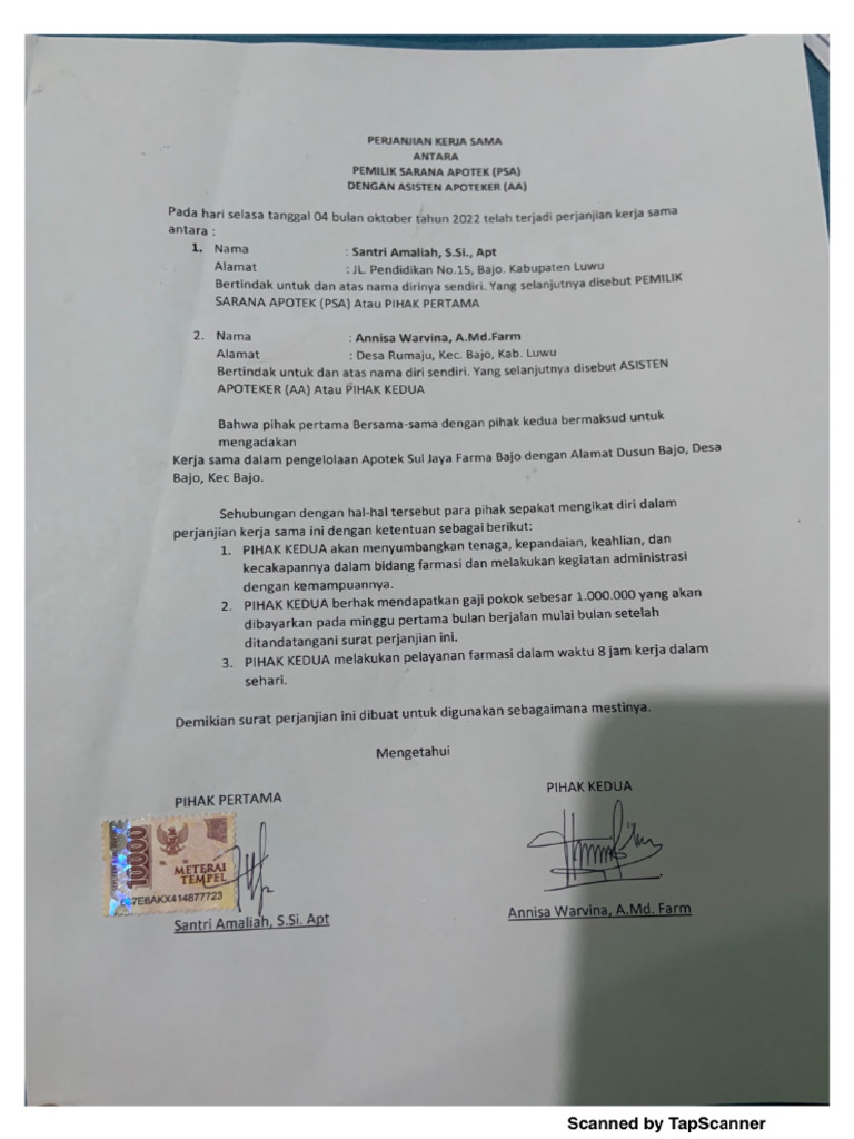 Perjanjian Kerja Ber Materai | PDF