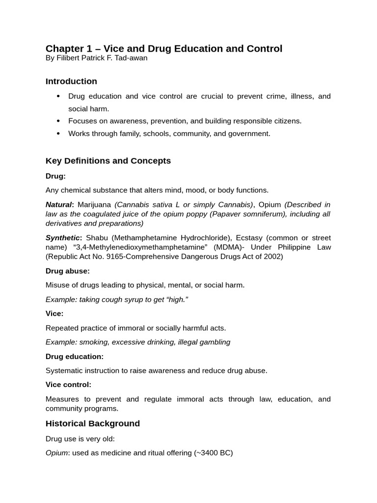 Vice and Drug Education Overview | PDF | Opium | Drug Withdrawal