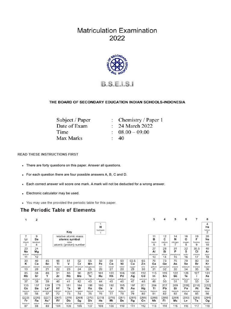 Mat Chem Paper 1 2022 | PDF | Chemical Reactions | Sodium