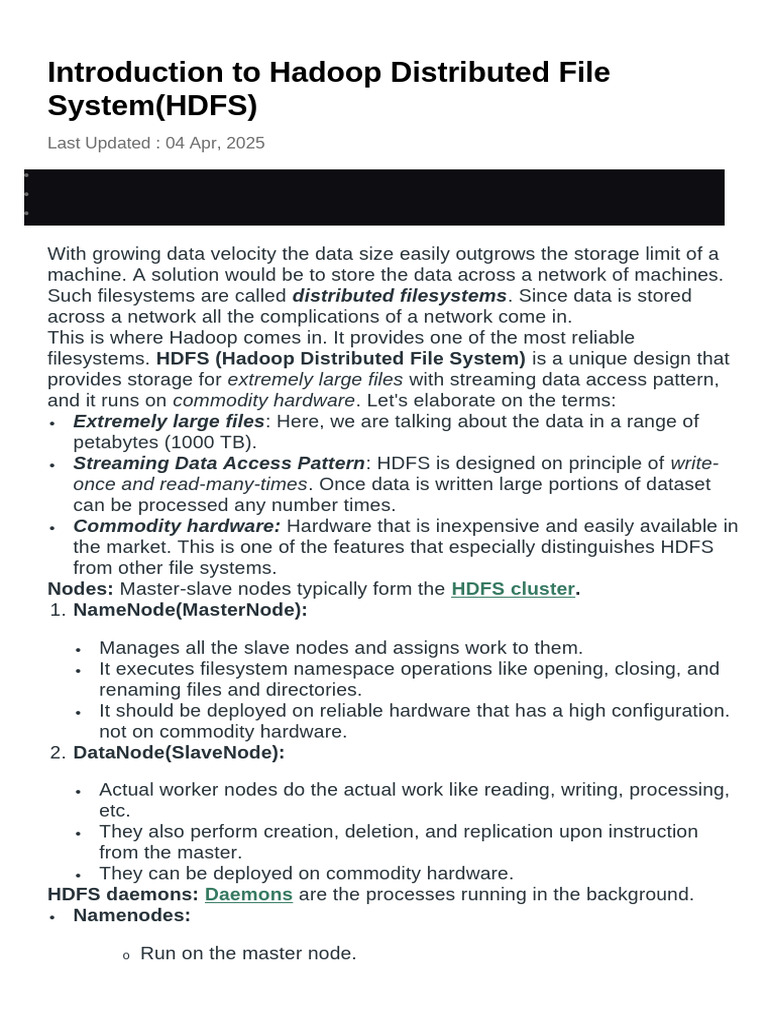 Introduction To Hadoop Distributed File System | PDF | Apache Hadoop | File System