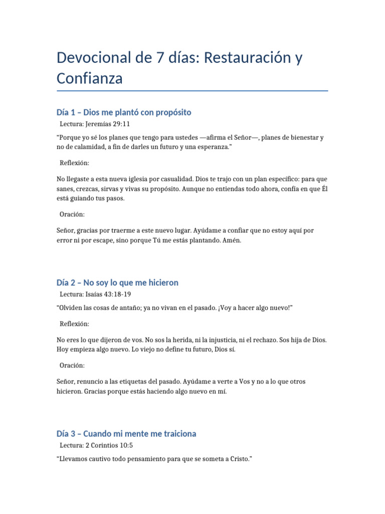 Devocional Semanal Restauración y Confianza | PDF | Oración