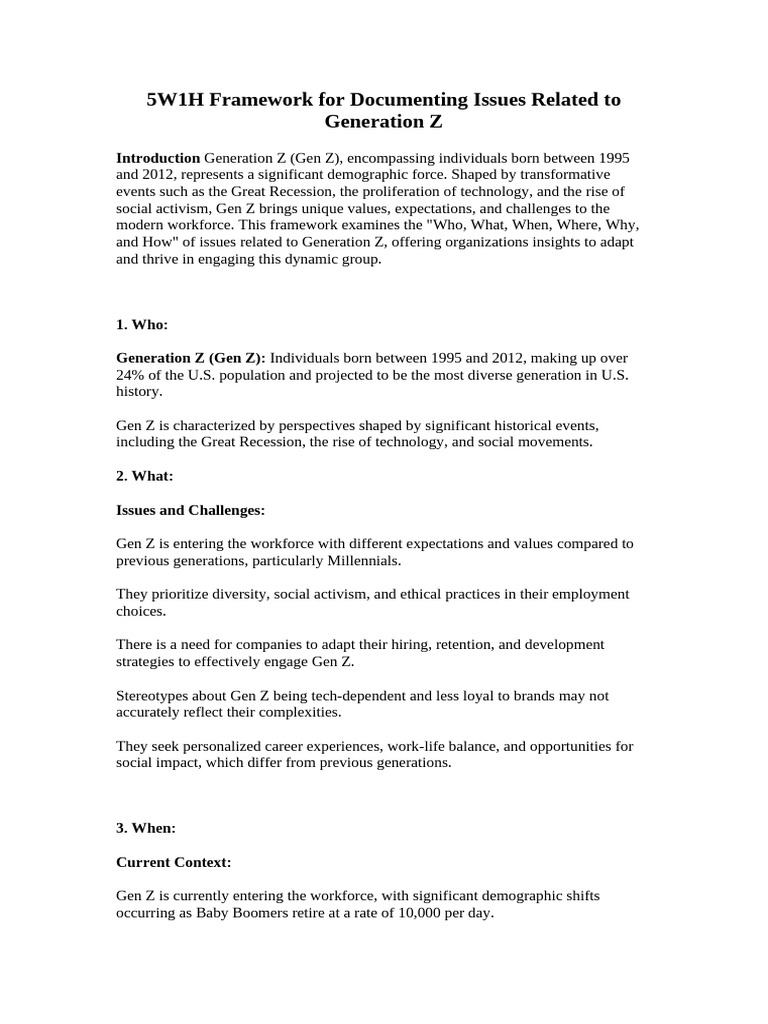 5W1H Framework For Documenting Issue | PDF | Millennials | Social ...
