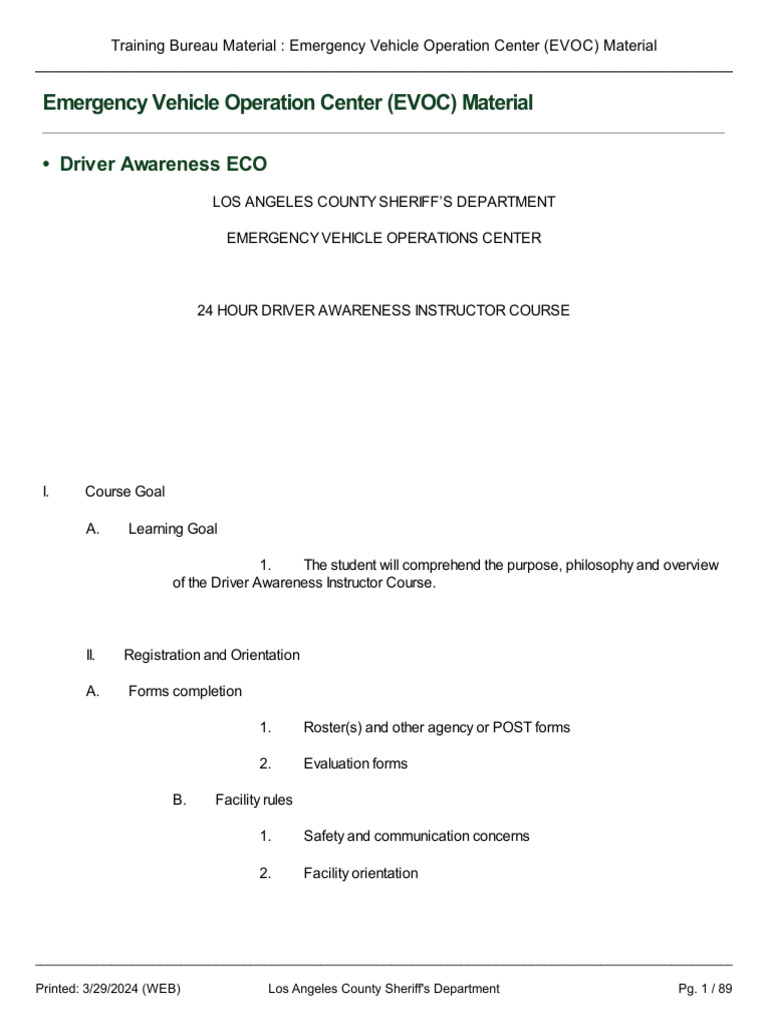 EVOC Driver Awareness Course Overview | PDF | Traffic | Brake