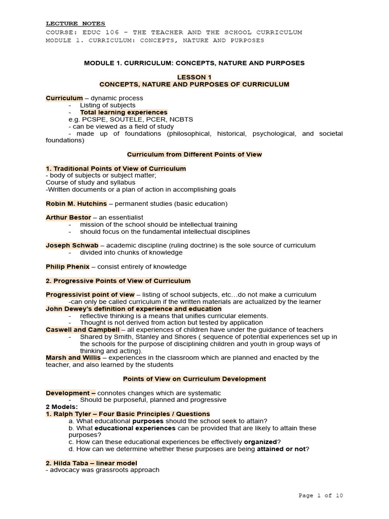 Educ-106-Module 1 Curriculum Concepts Nature and | PDF | Curriculum ...