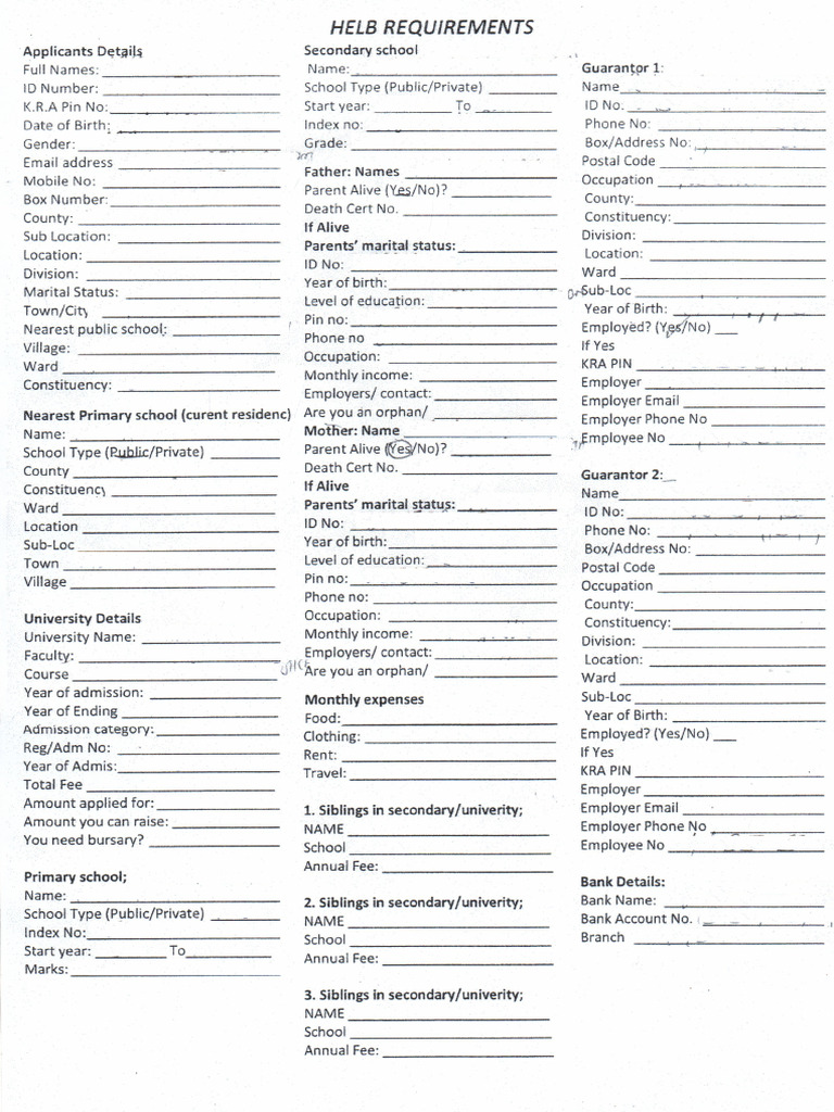 Helb Requirements Forms | PDF