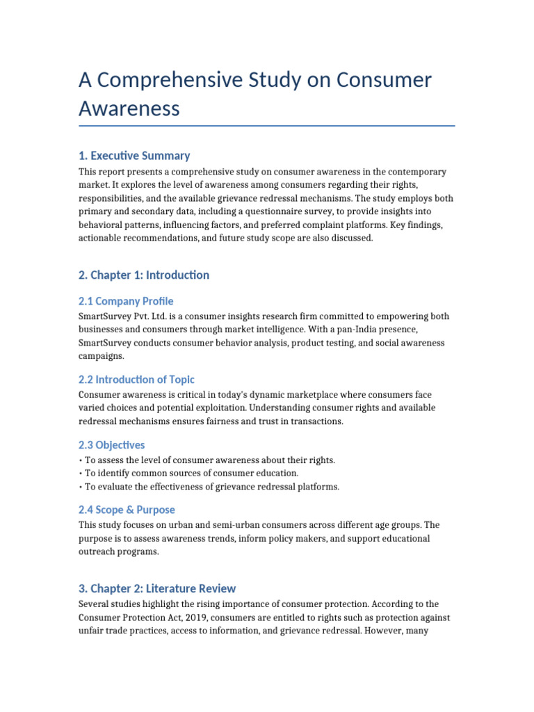 Consumer Awareness Study Overview | PDF | Consumer Behaviour