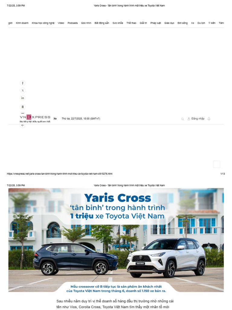 Yaris Cross - 'Tân Binh' Trong Hành Trình Một Triệu Xe Toyota Việt Nam ...